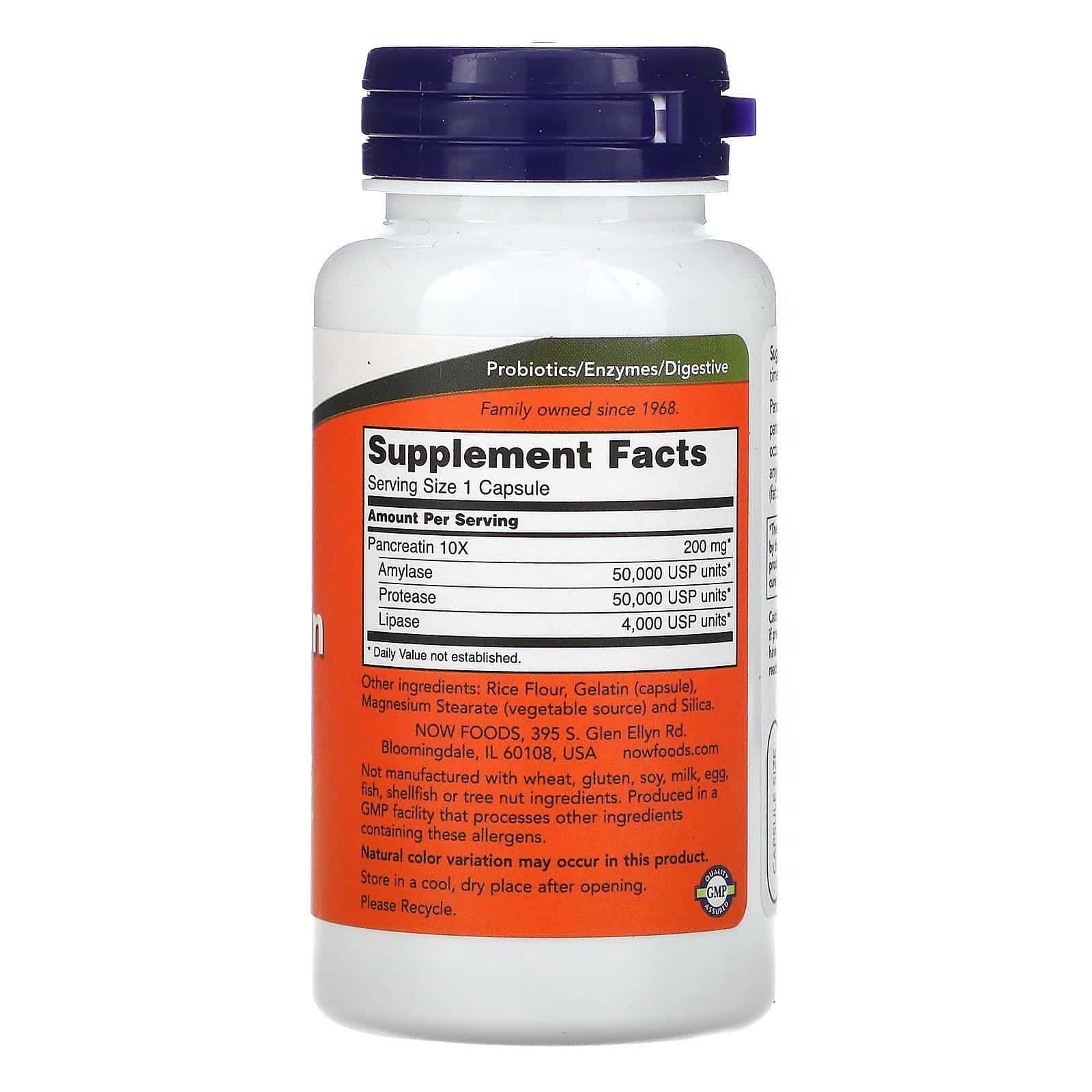 Now Foods, Pancreatina, 10X – 200 mg, 100 cápsulas – Tienda Allnatural MX
