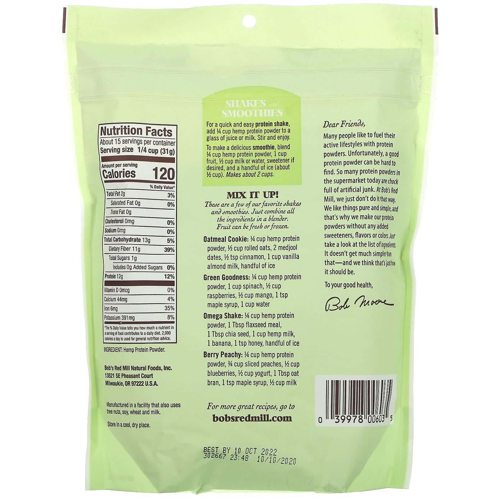 Bob's Red Mill, Proteína de Cáñamo en Polvo, 16 oz (453 g) – Tienda ...