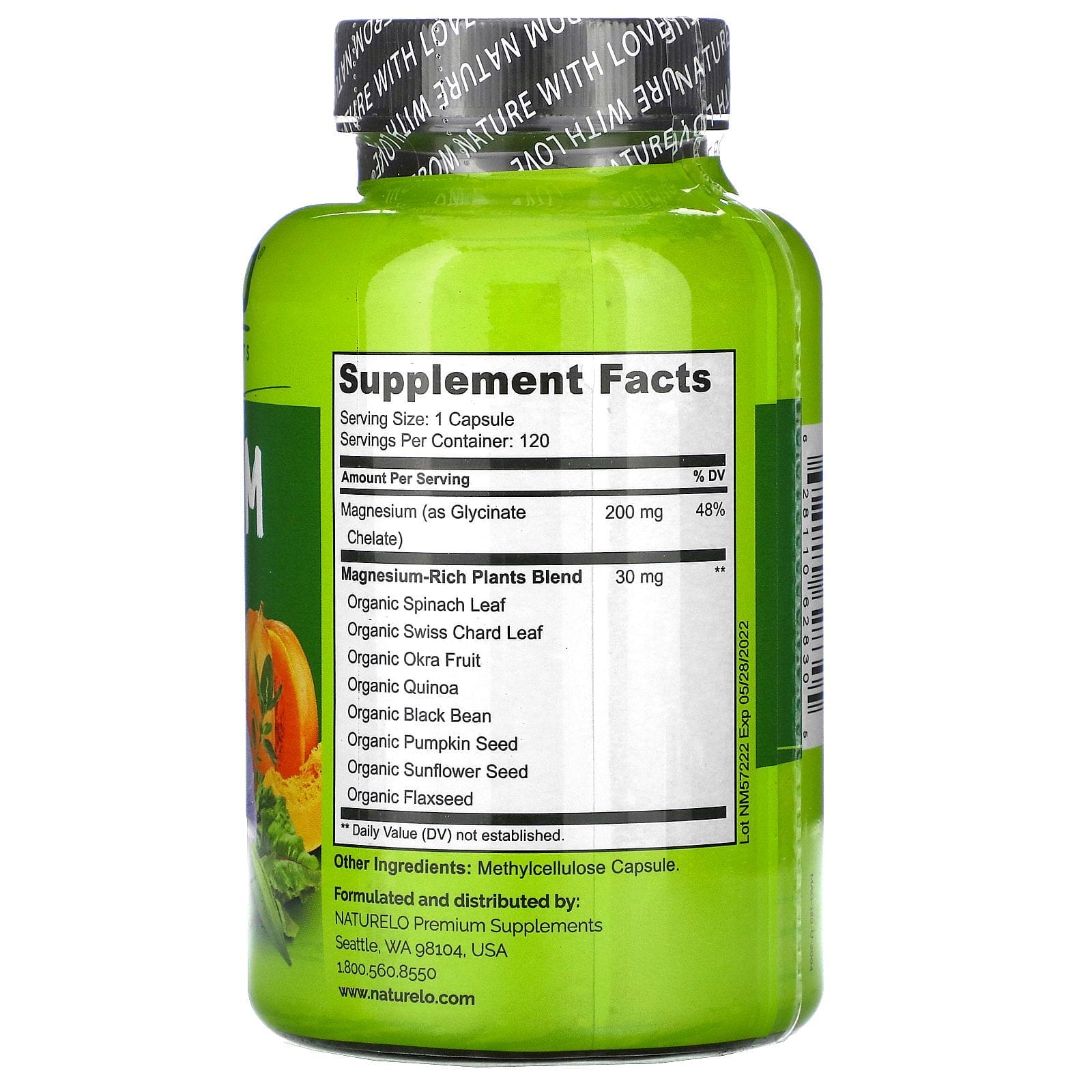 NATURELO, Magnesium Glycinate Chelate, 200 mg, 120 Vegetarian Capsules ...