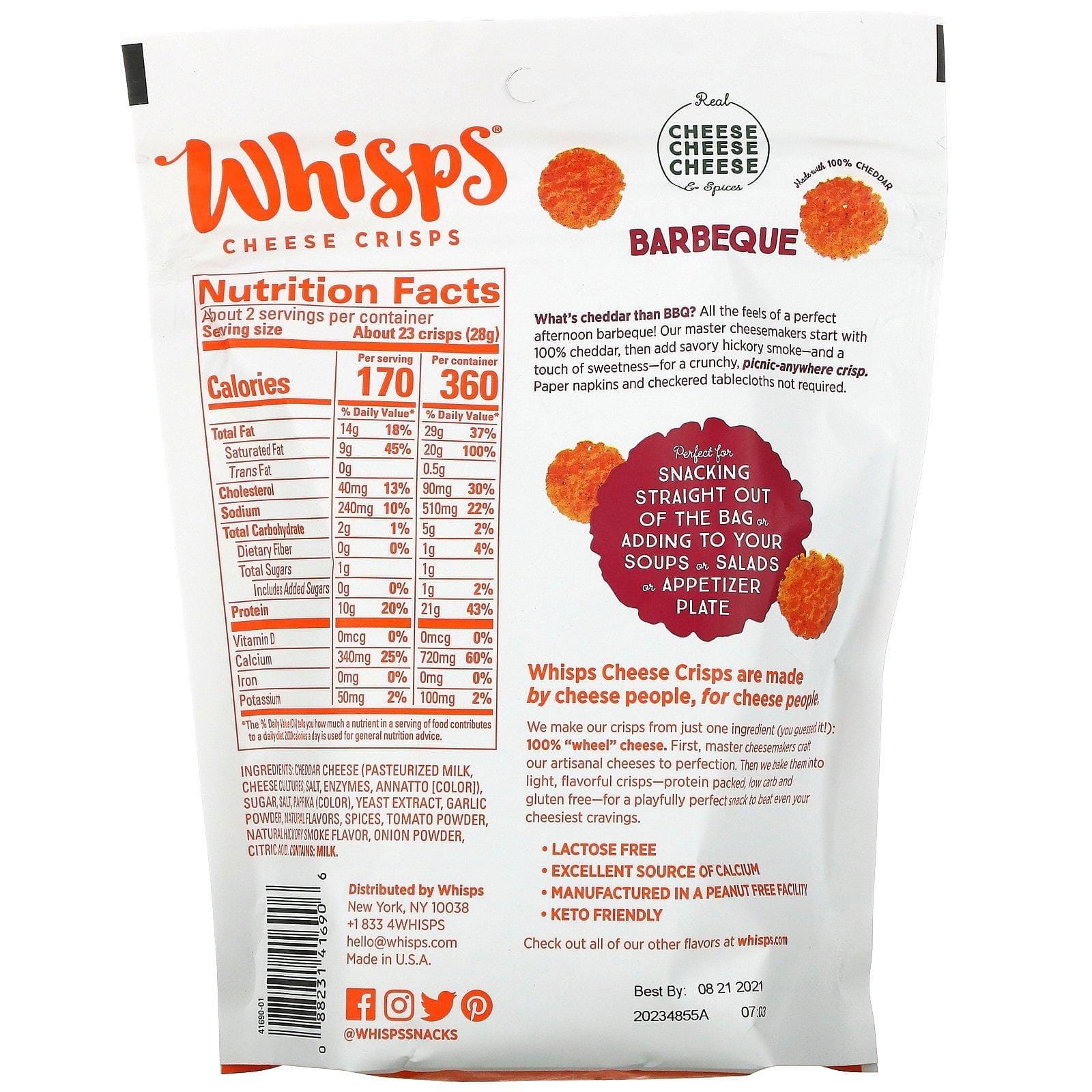 Whisps, Bacon BBQ Cheese Crisps, 2.12 oz (60 g) – Tienda Allnatural MX
